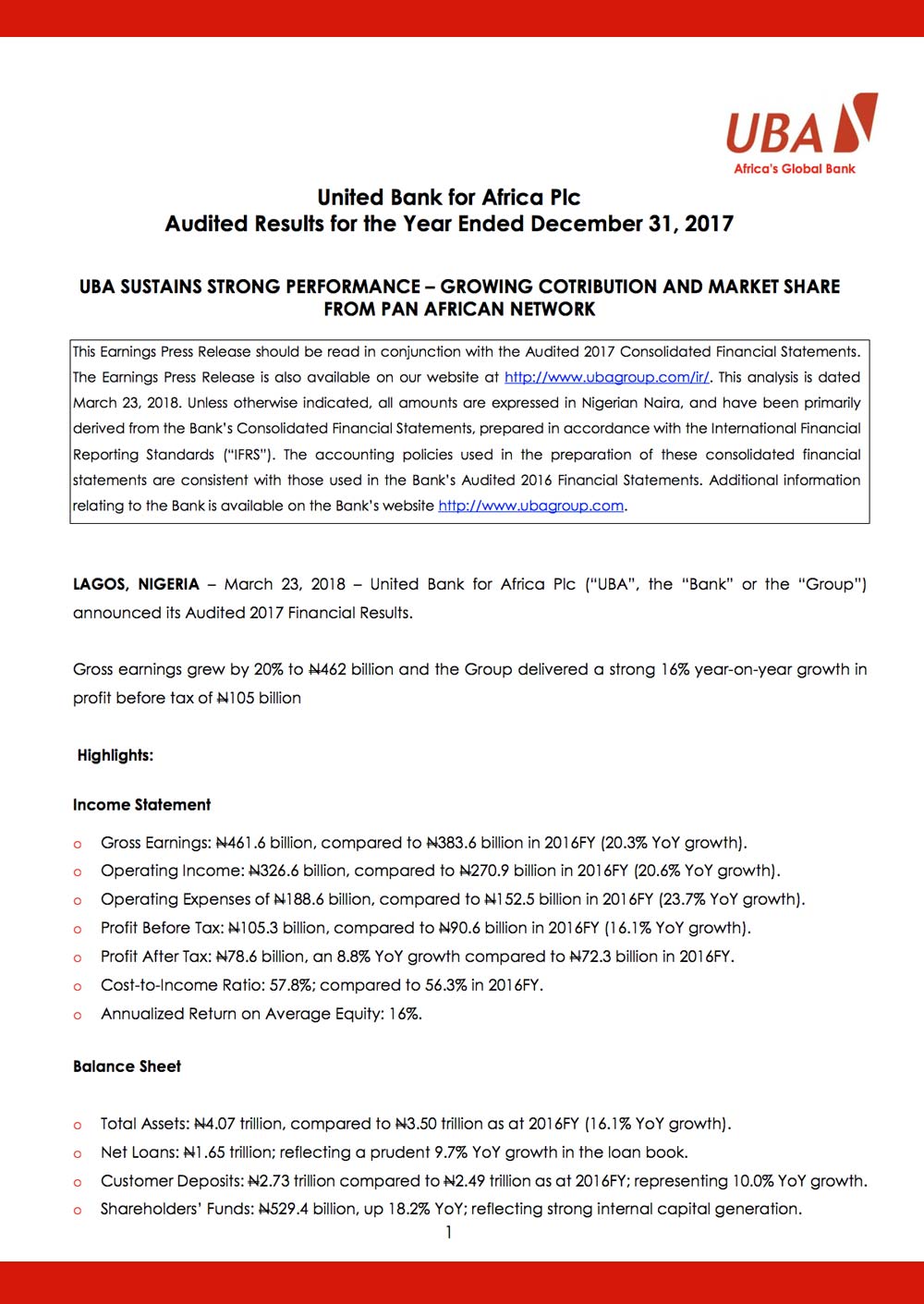 United Bank For Africa | Media Centre | Africa's Global Bank